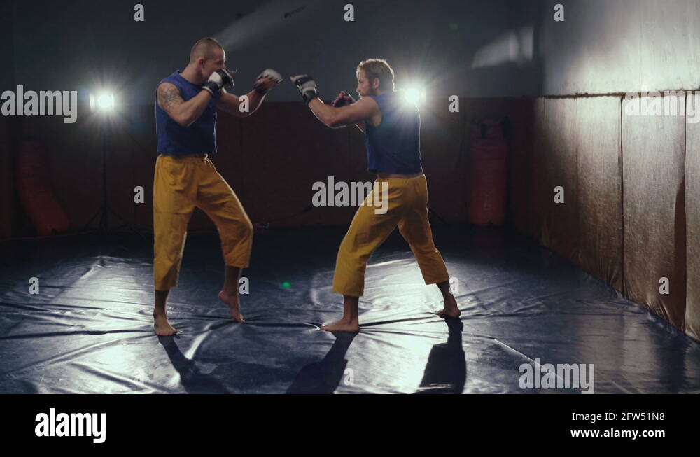Free fighters in uniform workout in the gym in 4K Stock Video Footage ...