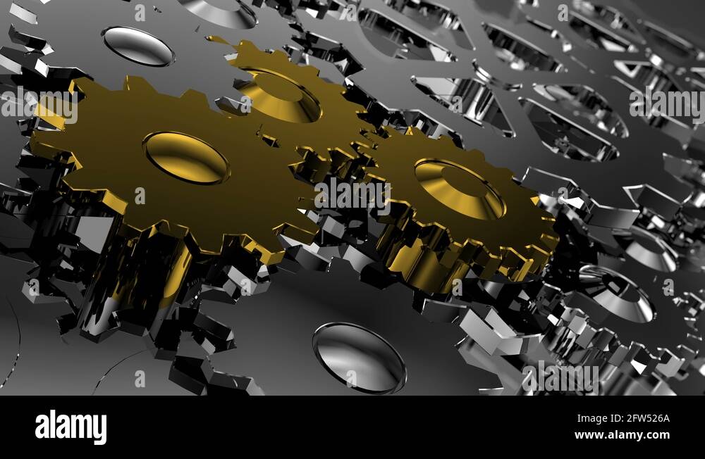 Engineered mechanism with rotating parts and connections. Inside an ...