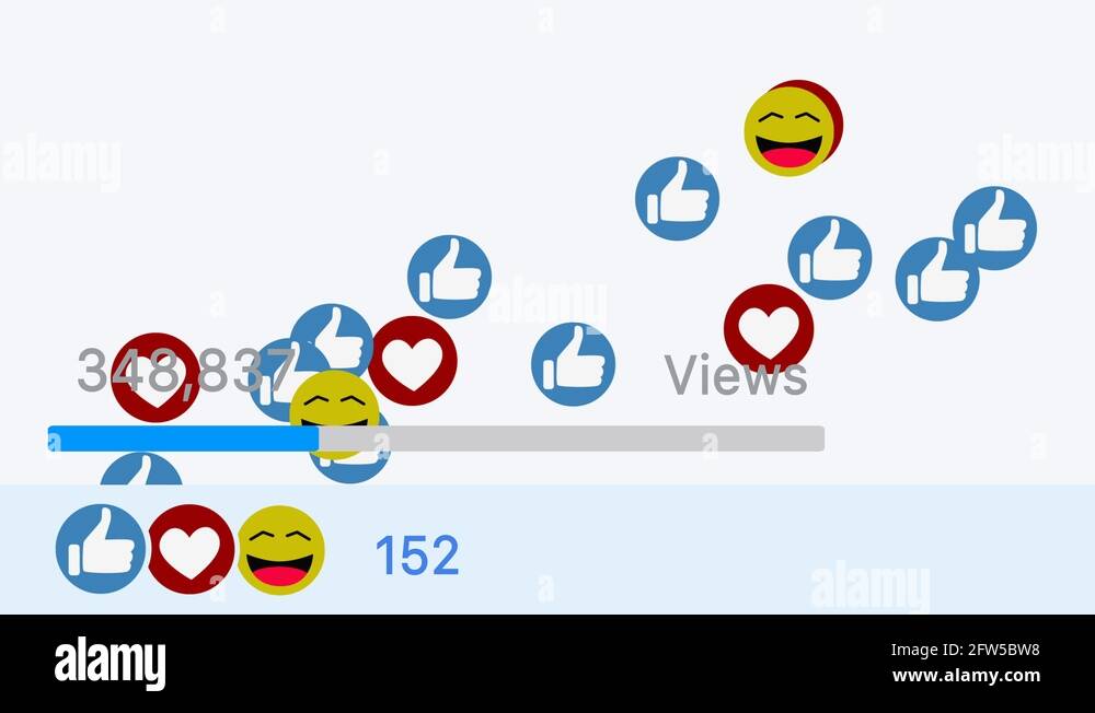 Social media page with counting progress bar, smiley, thumbs up and ...