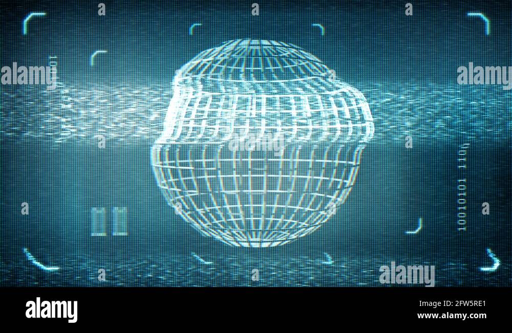 Animated distorted monitor screen with globe in sci fi style. Loop-able ...