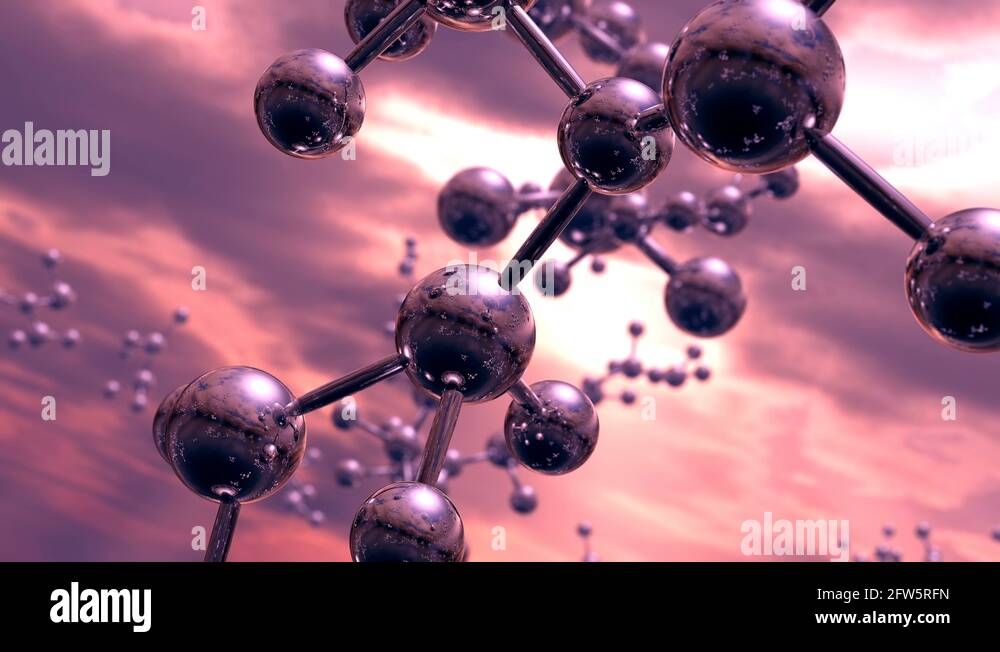 Animated rotating atom molecule elements background. 3D rendering. Loop ...