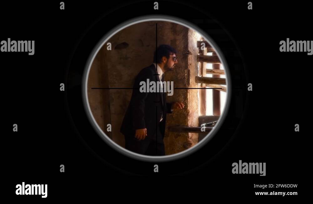 Sniper scope Mafia gangster window peek Stock Video Footage - Alamy