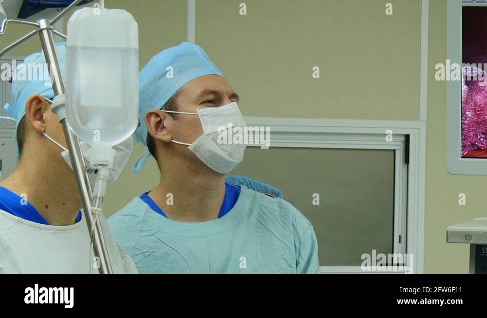 Abdominal laparoscopy on professional medical equipment in operating ...