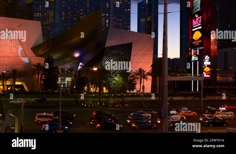 night las vegas strip street traffic crossroad roof top panorama 4k usa ...