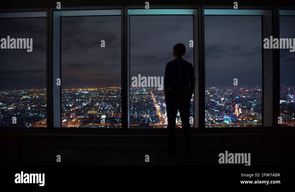 Silhouette of a person looking at city skyline Stock Videos & Footage ...