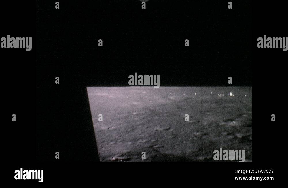 1960s: View of the moon’s surface with the USA flag and research ...