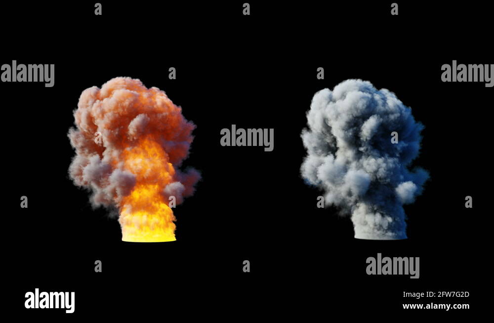 Big explosion and smoke cloud. Fire isolate. Alpha matte. Realistic 4k ...
