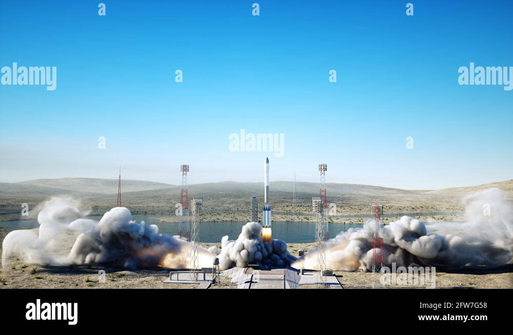 Rocket launch animation. Daylight. Space launch system. Realistic 4k ...