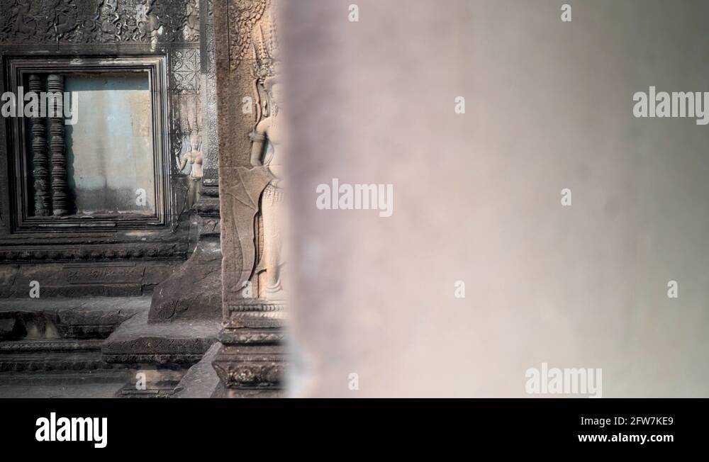 Steadicam gimbal dolly motion across several layers of Angkor Wat with ...