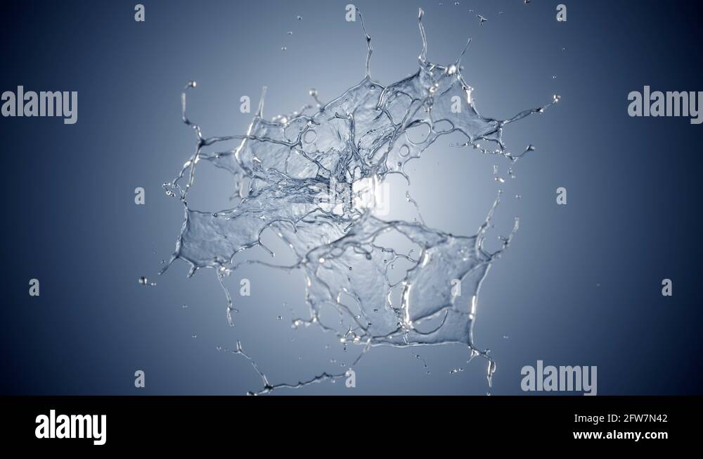 Cg animation of water explosion on blue gradient background. Slow ...