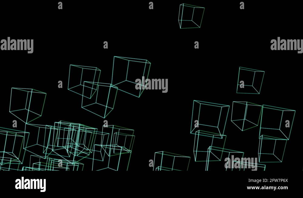 4k Abstract 3d box mesh cube frame line wireframe space particle ...