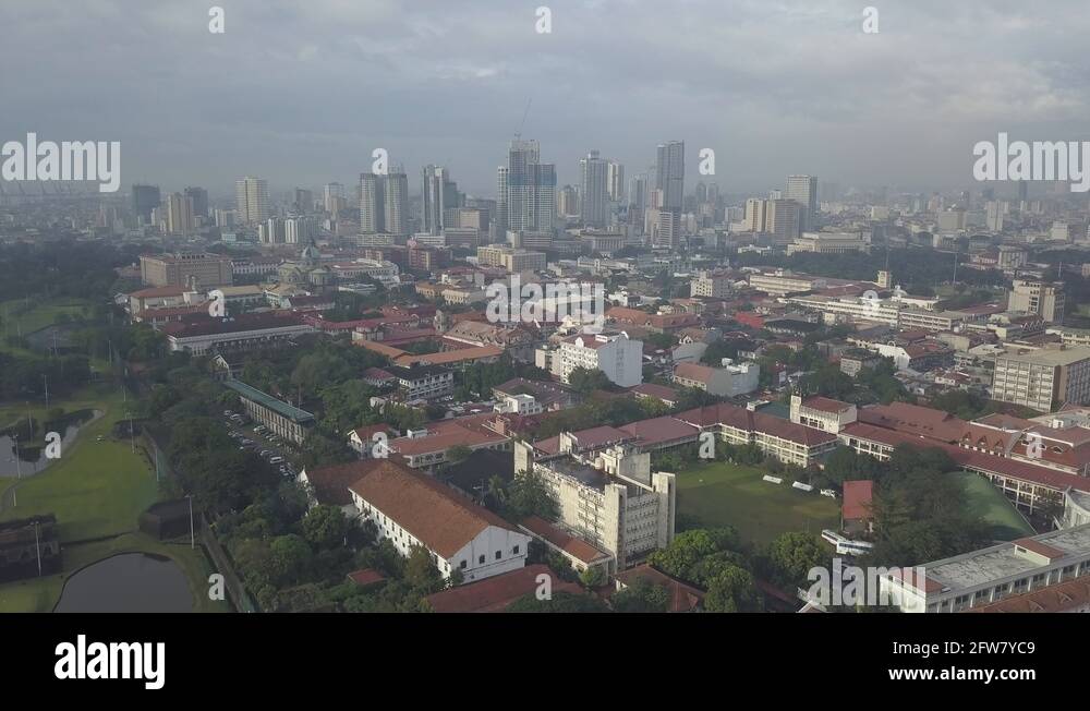 Aerial Backwards over city walls around Intramuros,Manila,Philippines ...
