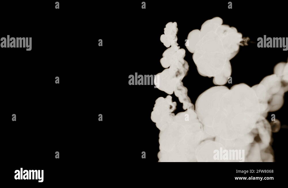 Smoke streams in slow motion side view. Isolated on black background ...