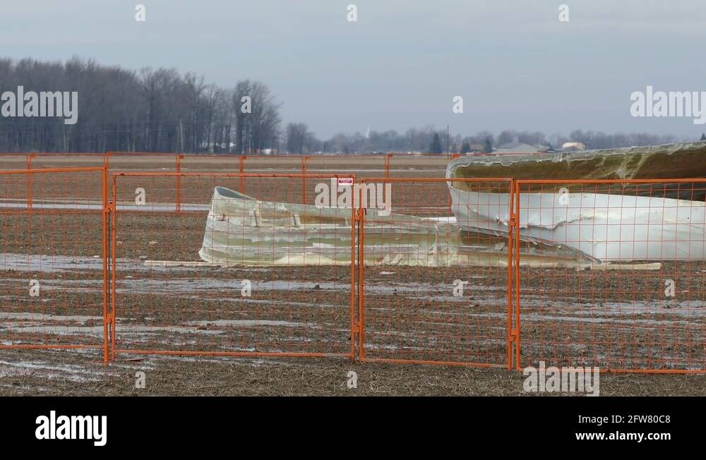 Wind energy farm turbine destroyed and collapsed from structural ...