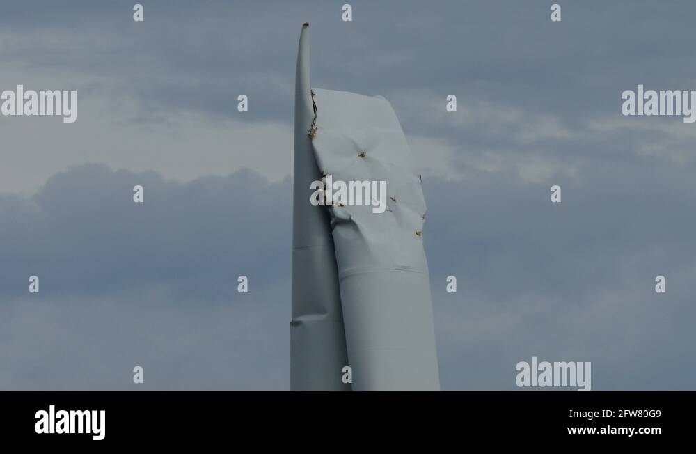 Wind energy farm turbine destroyed and collapsed from structural ...