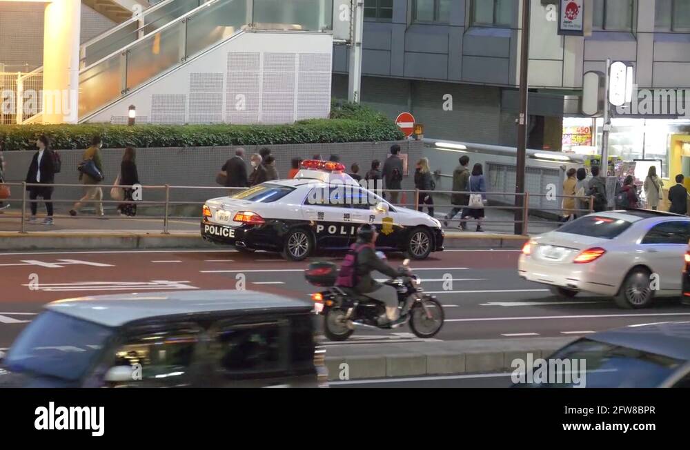 Japanese Police Car With Emergency Lights in Tokyo Japan Stock Video ...