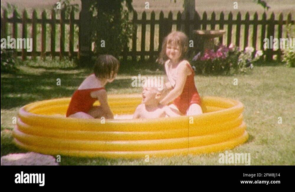 Children Kids Splash and Play in Kiddie Pool 1950s Vintage Film Home ...