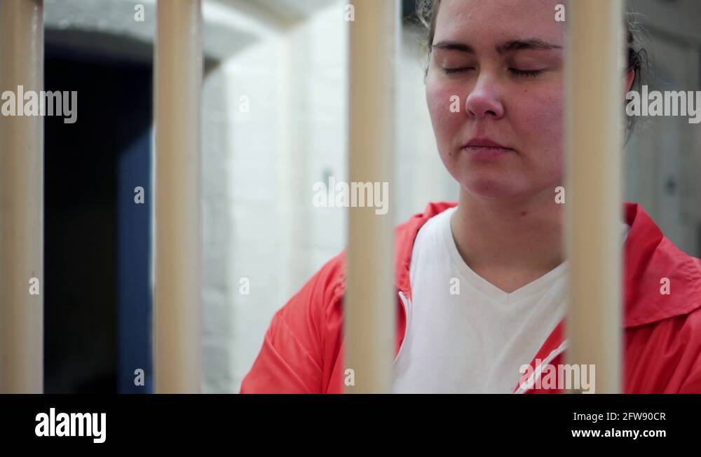 Female Prisoner Sad, Regret Behind Bars In Modern Prison, 4K Inmate ...