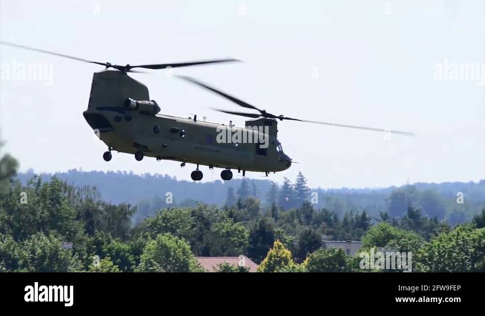 CH-47 Chinook helicopter takeoff from Katterbach Army Airfield - 2017 ...