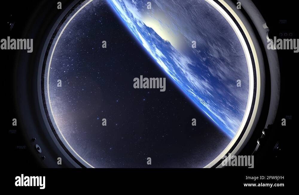 Earth as seen through window of International Space Station. ISS. Flies ...