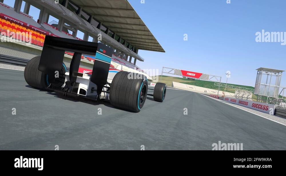 White Formula Car Crossing Finish Line And Winning The Race - 4K 3D ...