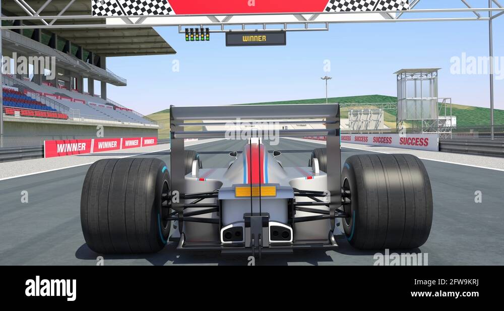 White Formula One Car Crossing Finish Line Then Braking - 4K 3D ...