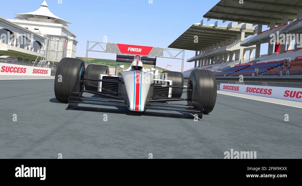 White Formula Car Crossing Finish Line And Winning The Race - 4K 3D ...