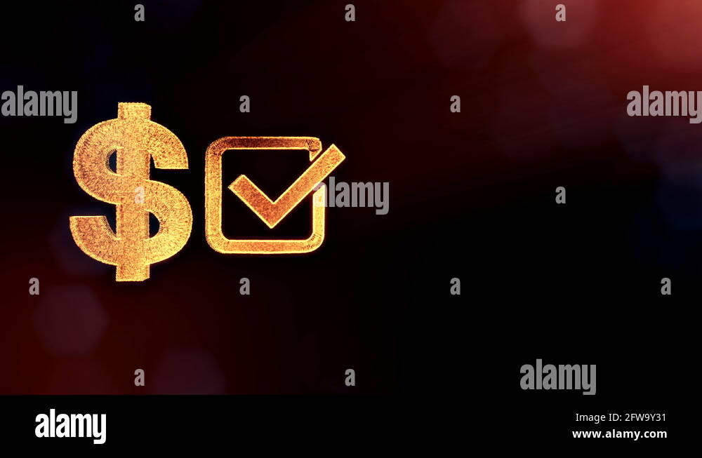 dollar sign and emblem of tick. Finance background of luminous ...