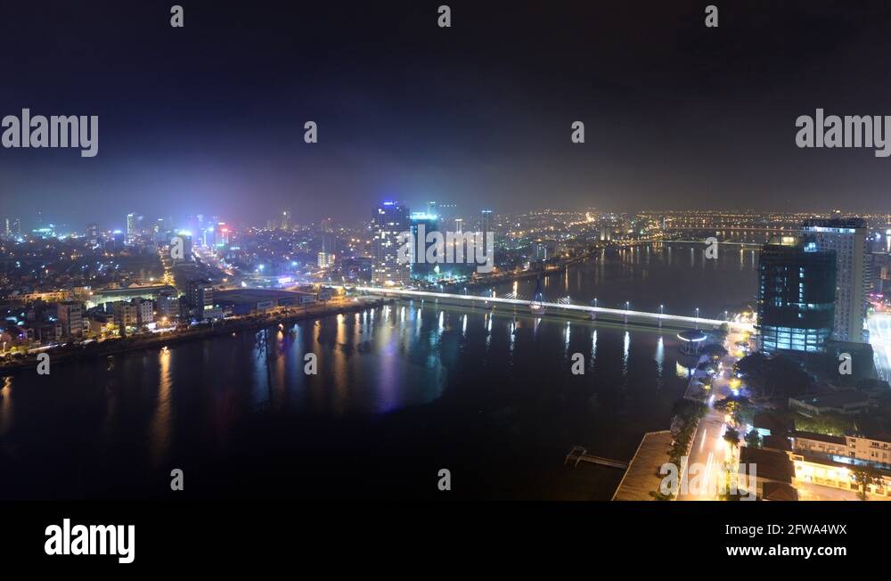 Time Lapse Zoom of the Da Nang City Skyline at Night - Vietnam Stock ...