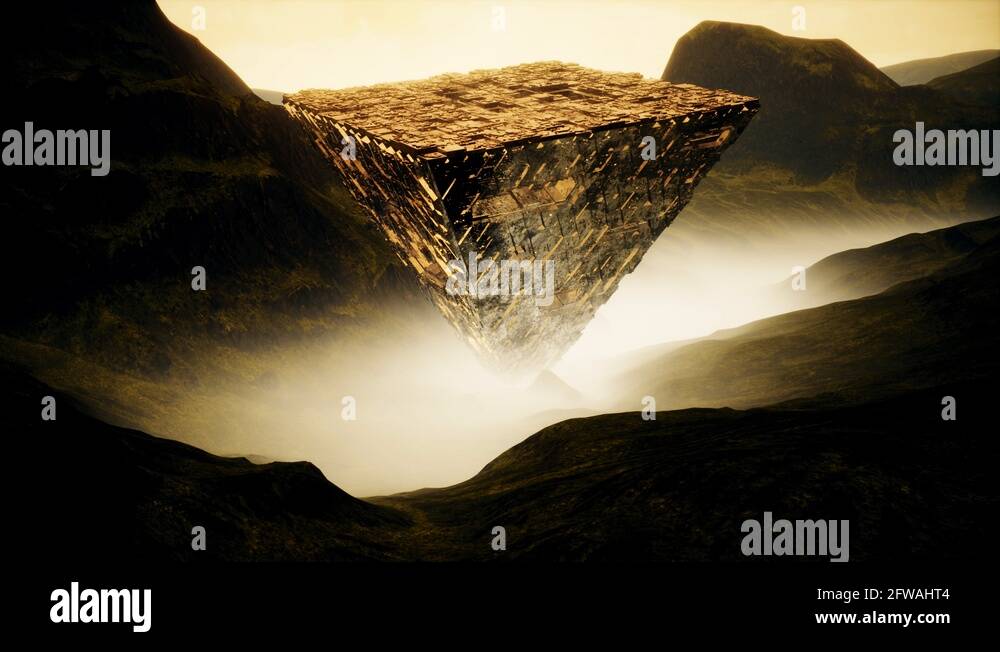 4K Reflective Upside Down Fantasy Pyramid in Misty Valley Cinematic 3D ...