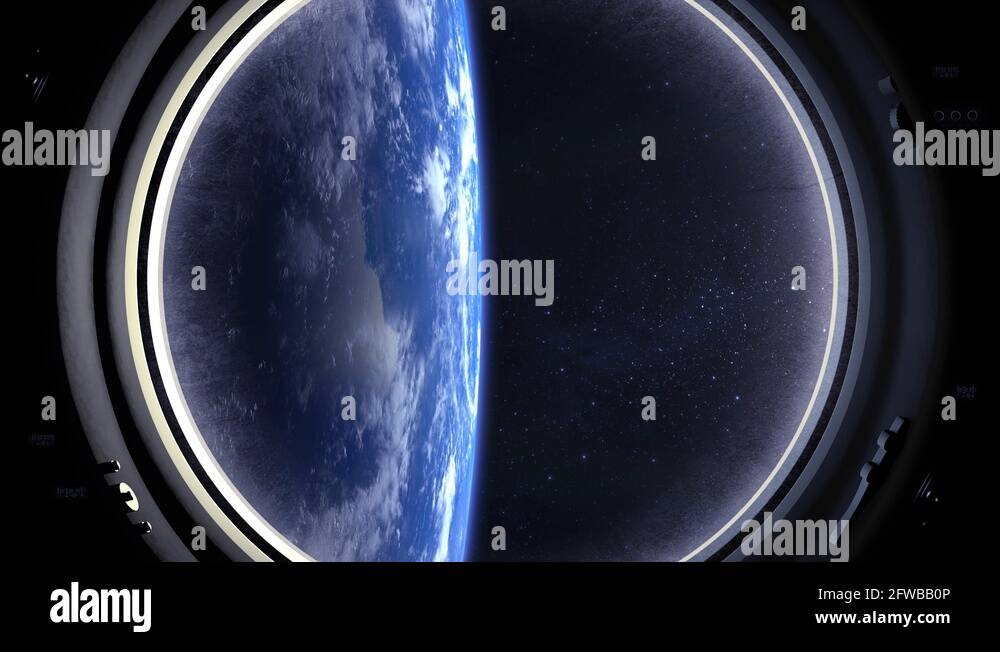 Earth as seen through window of International Space Station. ISS. Flies ...