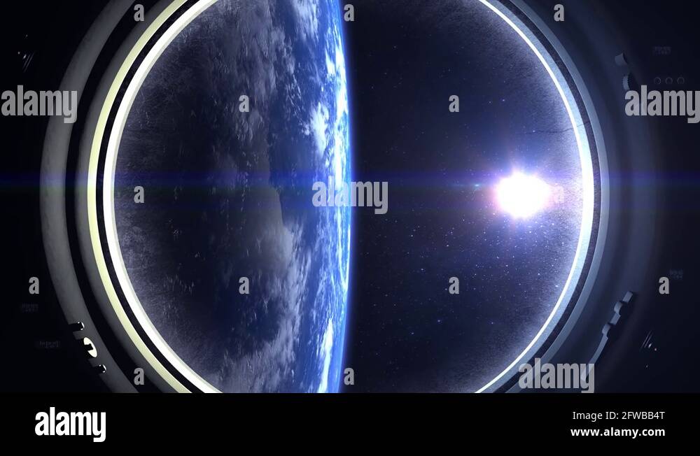 Earth as seen through window of International Space Station. ISS. Flies ...
