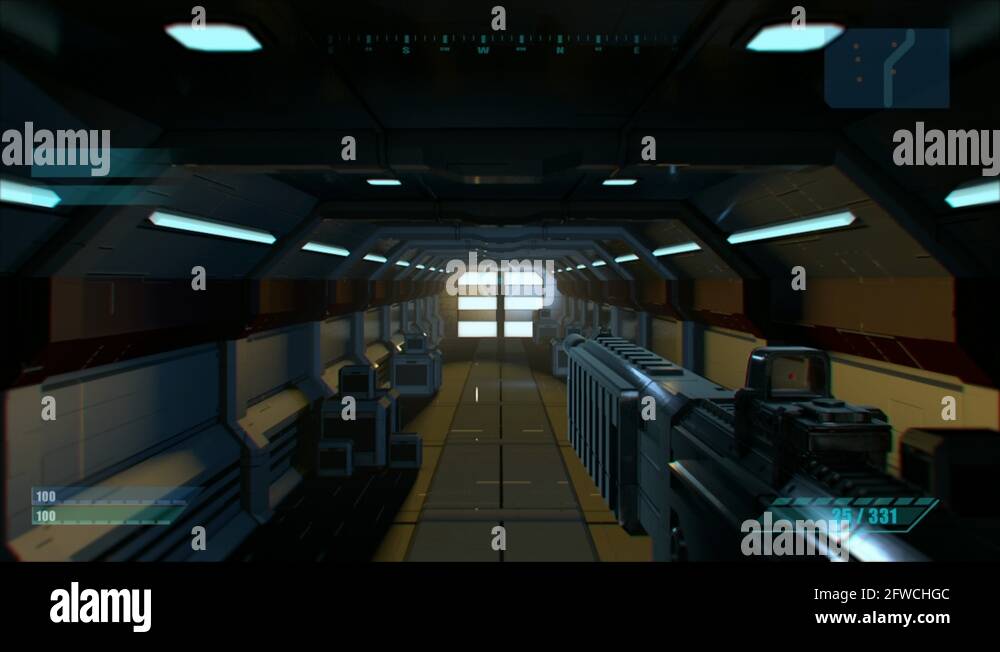 Mock Up Of The Sci Fi First Person Shooter 3d Game Walkthrough Fps With Gun Stock Video