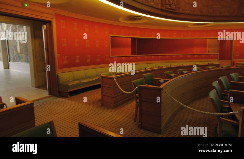 Oslo City Hall. Inside City Council Chambers. Old Historic Interior ...