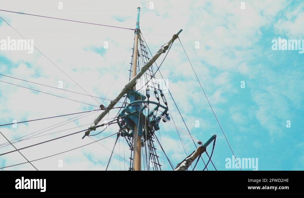 Mast and rigging of an old 17th century sailing ship Stock Video ...