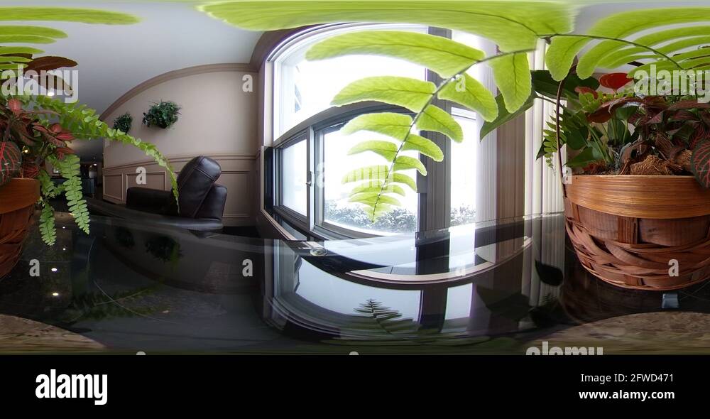 360VR Luxury Apartment Building Lobby and Green Plant Virtual Reality ...
