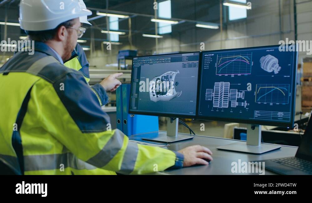 At the Factory: Male Mechanical Engineer and Female Chief Engineer Work ...