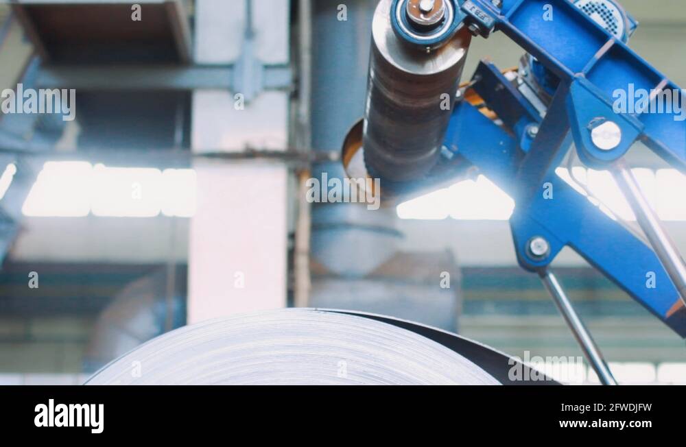 Cold rolled steel coil on decoiler mechanism in metal work ...