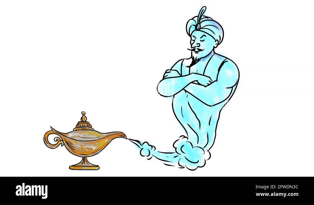 Genie Coming Out of Golden Oil Lamp Watercolor 2D Animation Stock Video Footage - Alamy