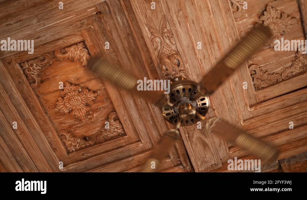 Wooden Ceiling Fan in Traditional Balinese House. 4K. Bali, Indonesia ...