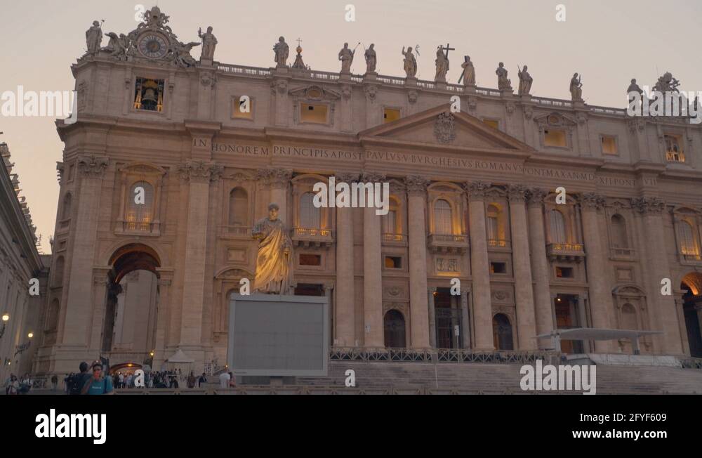 Establishing shot of the front exterior of St. Peter's Basilica in ...