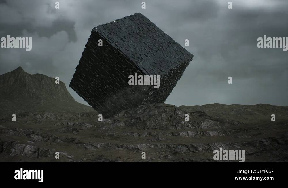 4K Alien Cube on Surrealistic Planet Hyper Lapse 3D Animation Stock ...