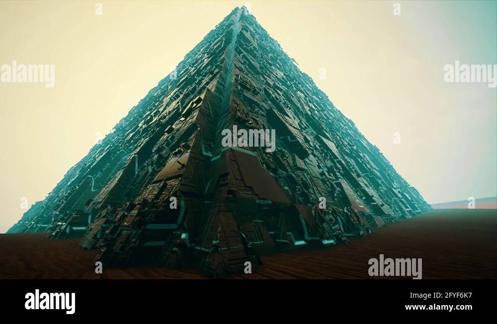 4K Extraterrestrial Sci-Fi Pyramid in Desert Fantasy 3D Animation Stock ...