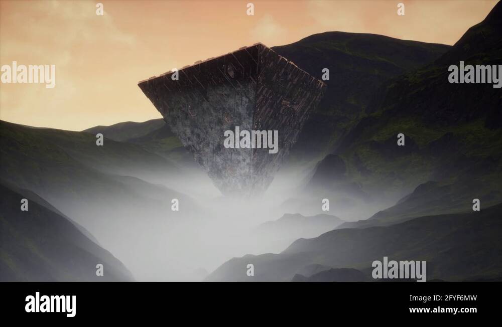 4K Upside Down Alien Pyramid in Misty Valley Cinematic 3D Animation ...