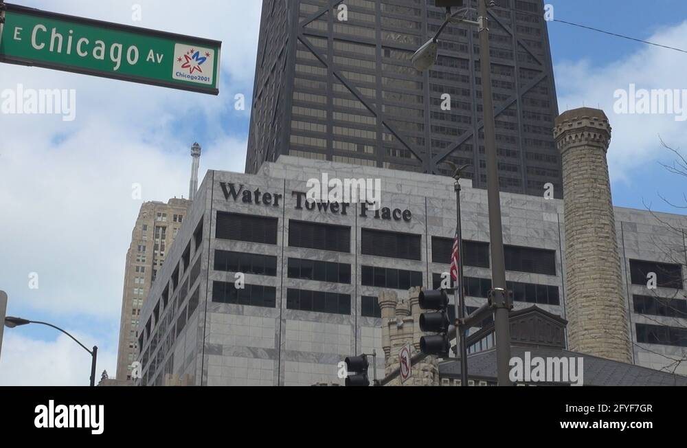 Historic Water Tower building in famous Chicago city center street sign ...