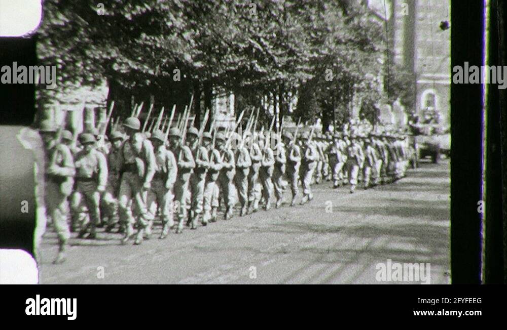 1940s Men OFF TO WAR US Soldiers WW2 Troops MARCHING Vintage Film Home ...