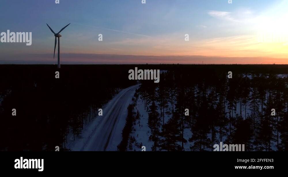 Wind power generators, Cinema 4k aerial view away from a power plant ...
