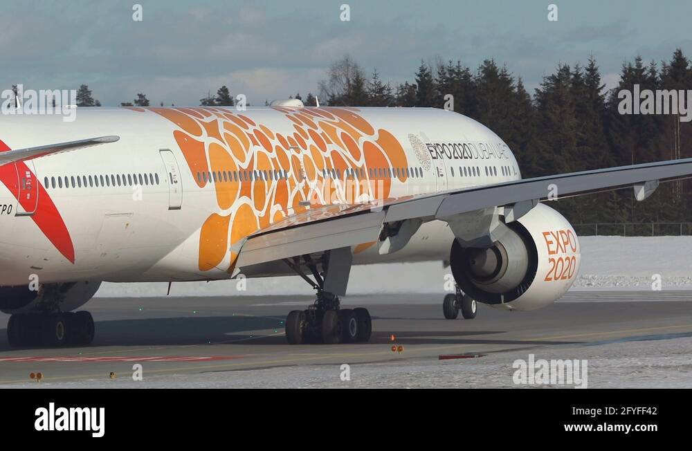 huge airplane boeing 777 emirates expo 2020 logo rear view Stock Video ...