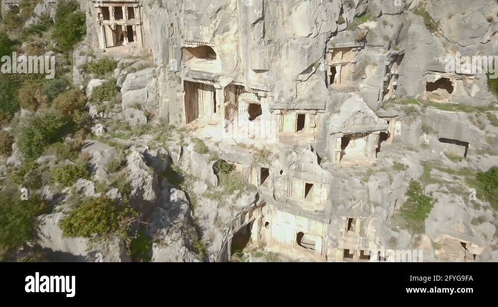 Myra Ruins Rock Cut Tombs Cliff Camera Push In Demre Turkey 4k Stock ...