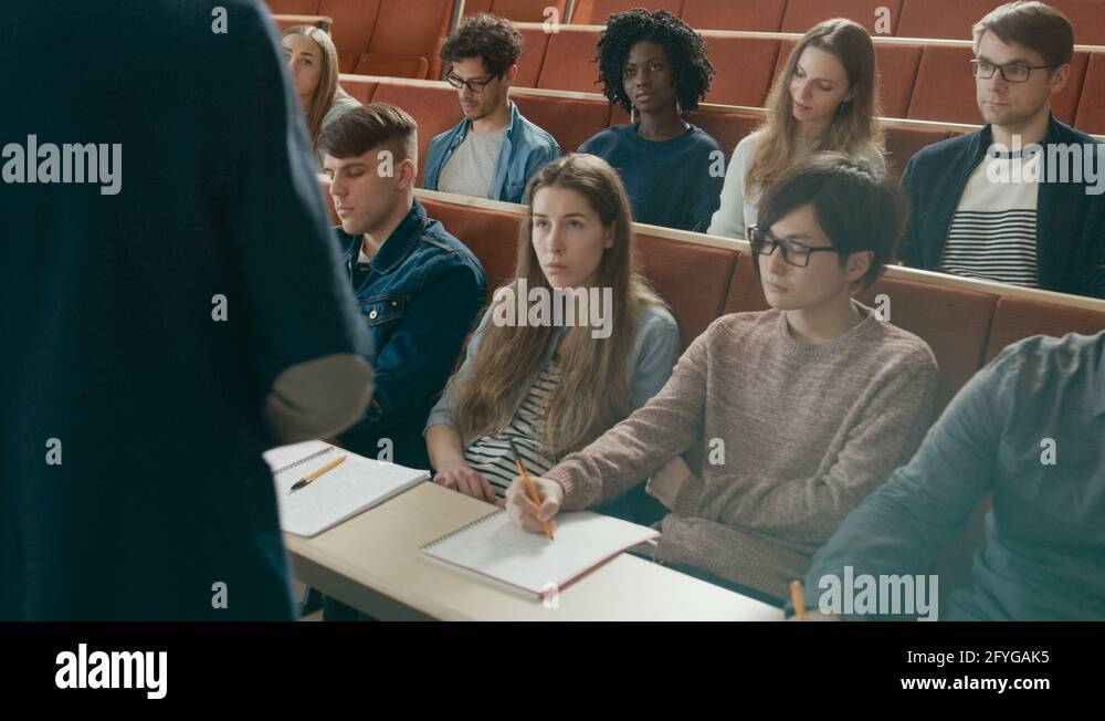 Camera Facing Class: Back View of the University Professor Gives ...